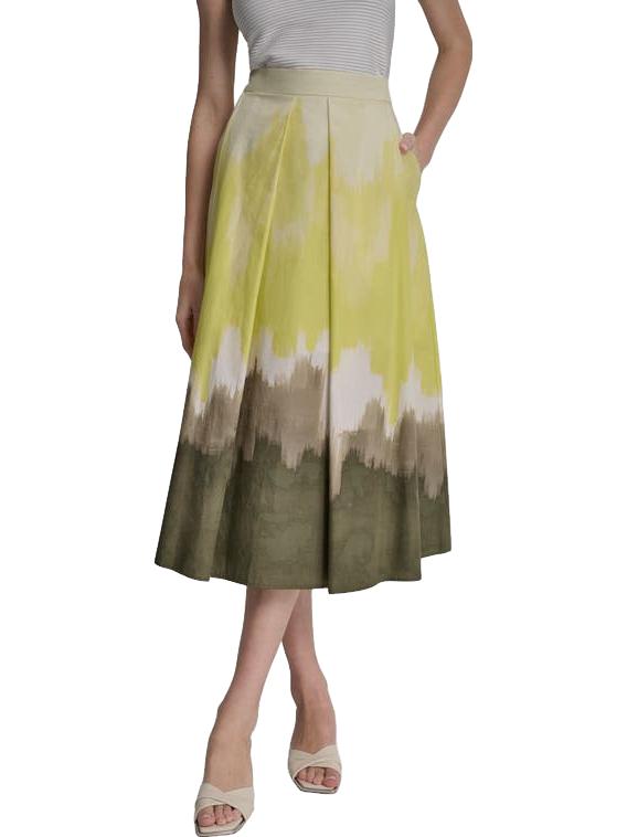 DKNY Ombré Pleated Cotton Poplin Midi Skirt
